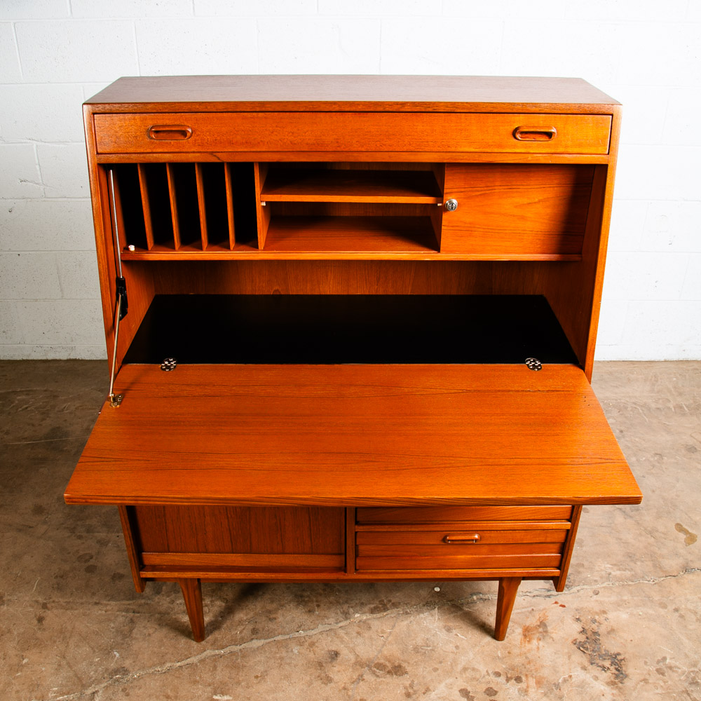 Mid Century Danish Modern Secretary Desk Bureau Denmark Teak Drawers ...