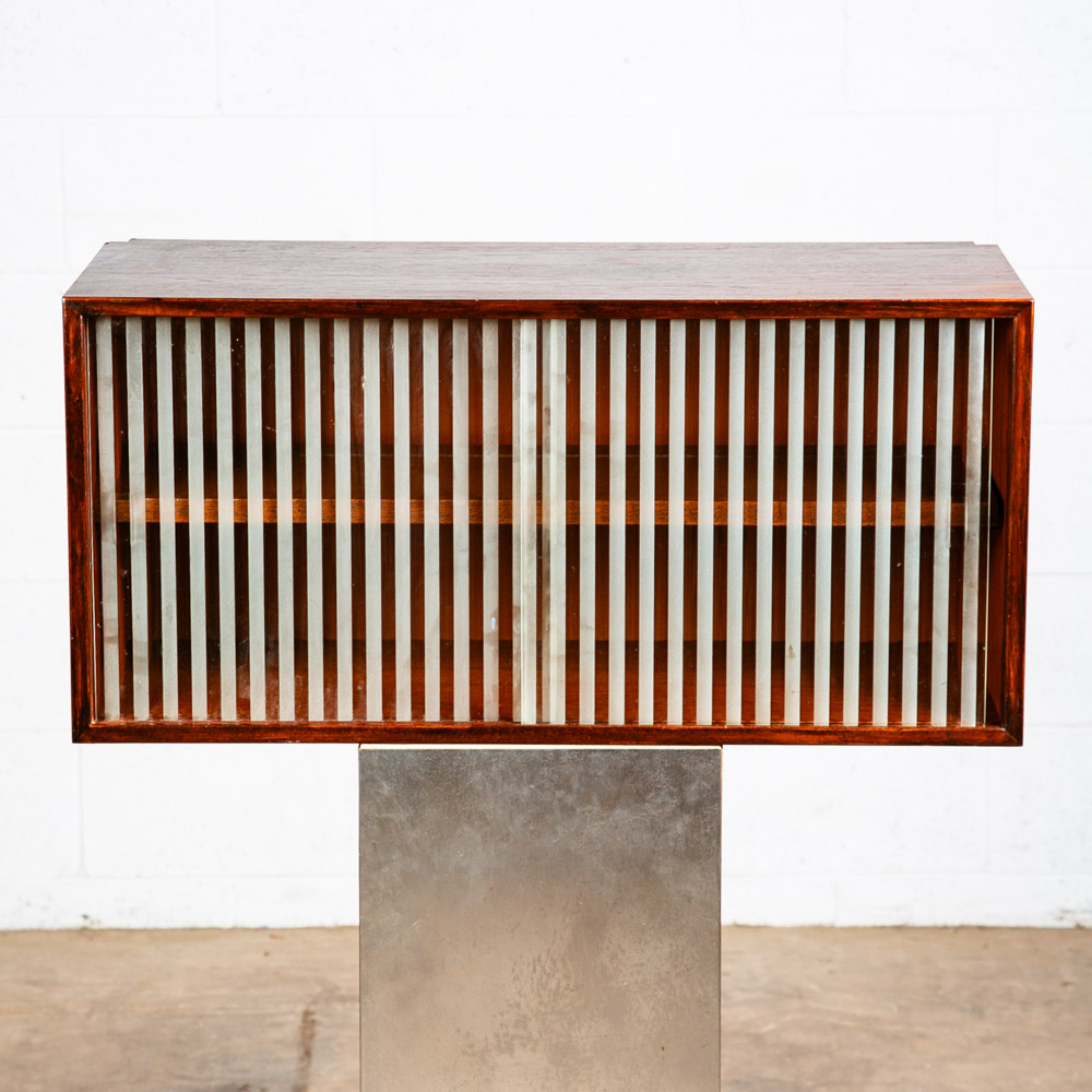 Mid Century Danish Modern Wall Unit Cabinet Glass Doors Teak Mcm Cado ...