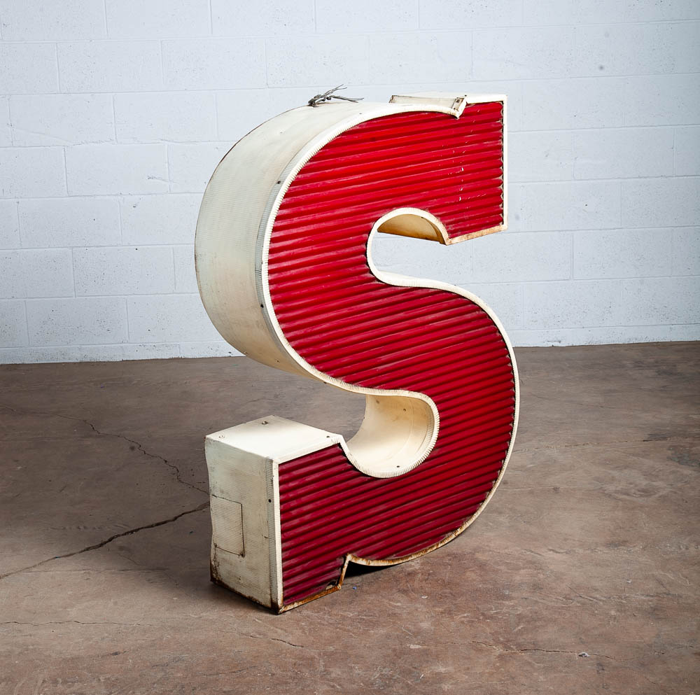 Mid Century Modern Neon Sign Marquee Letter S Working Large 48" Light ...