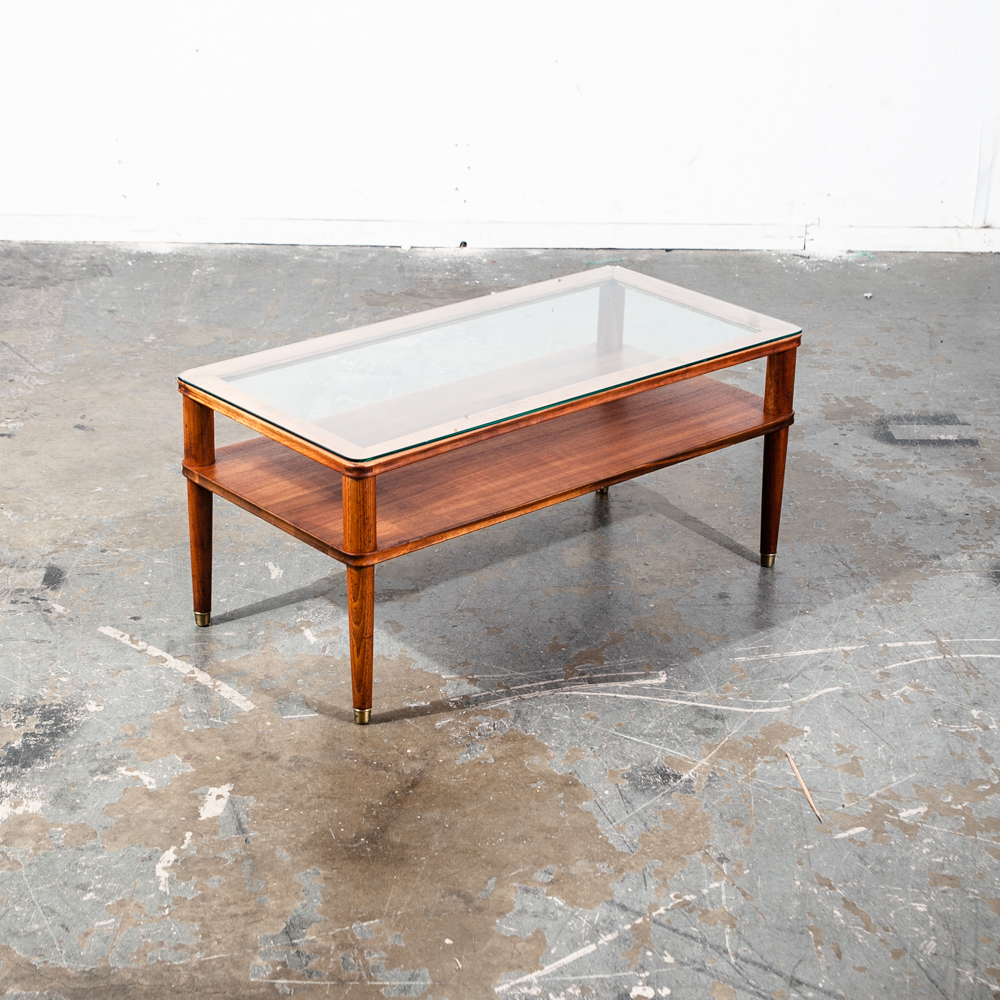 Mid Century Modern Coffee Table Walnut Glass Rectangle Shelf Compact ...