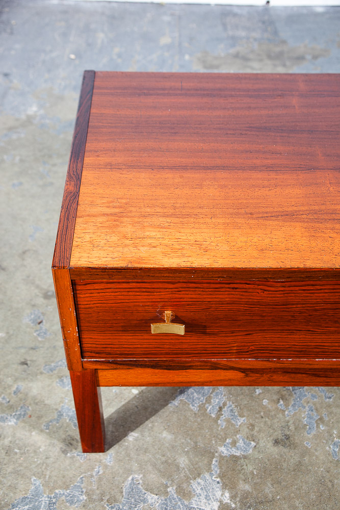 Mid Century Danish Modern End Table Side Entryway Rosewood Drawer Brass ...