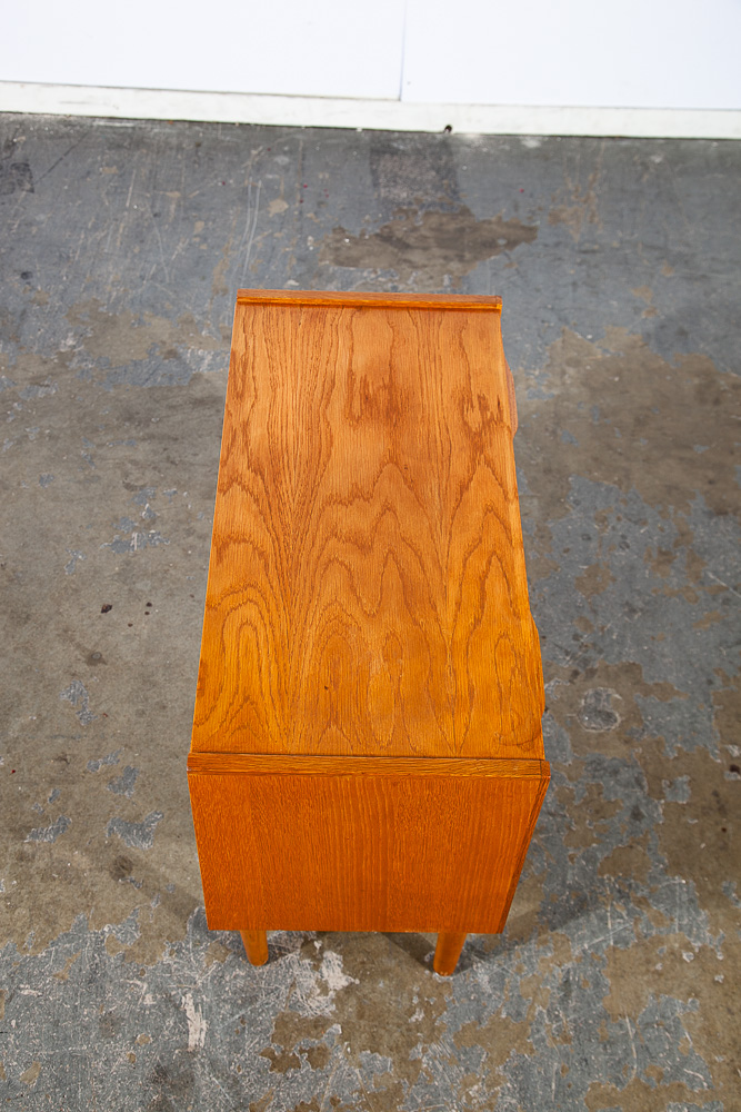 Mid Century Danish Modern End Table Side Entryway Oak 3 Drawer Sculpted ...