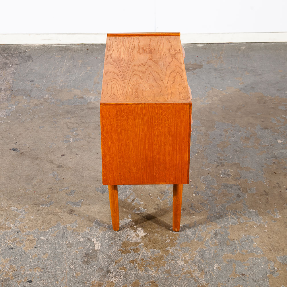 Mid Century Danish Modern End Table Side Entryway Oak 3 Drawer Sculpted ...