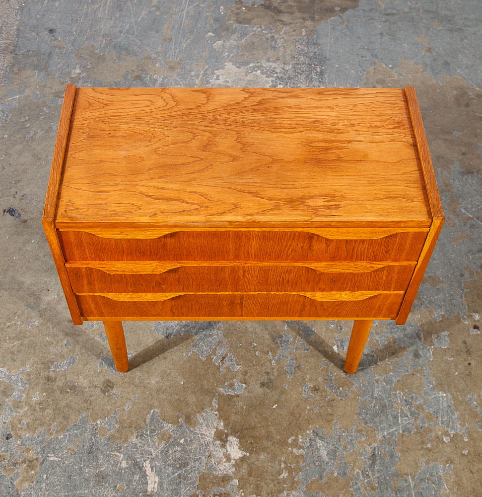 Mid Century Danish Modern End Table Side Entryway Oak 3 Drawer Sculpted ...
