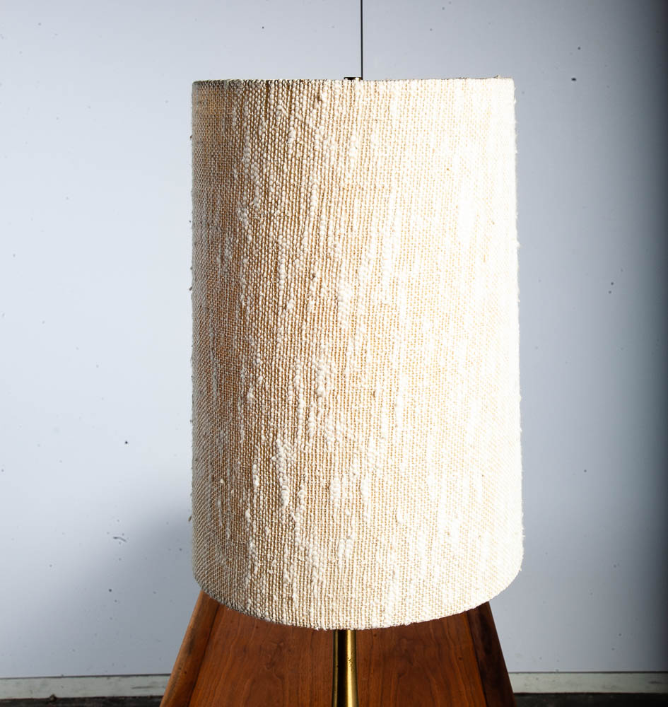 Mid Century Modern Table Lamp Solid Walnut Wood Brass Gold Round Light ...