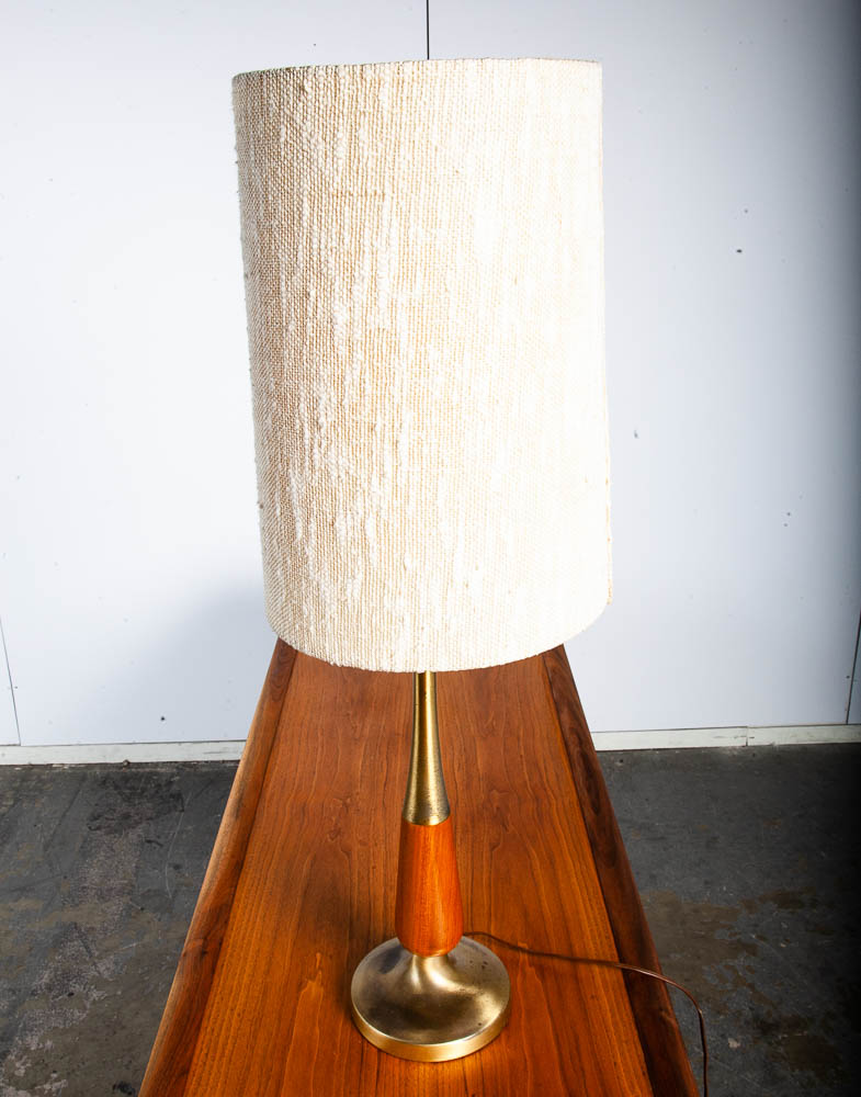 Mid Century Modern Table Lamp Solid Walnut Wood Brass Gold Round Light ...