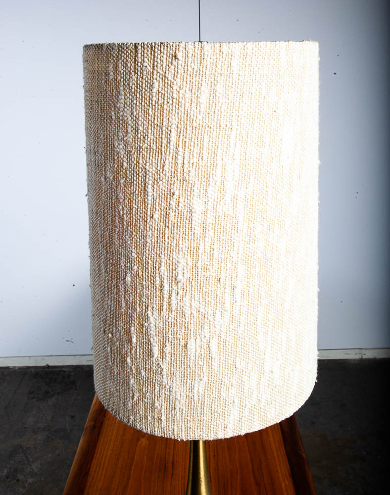 Mid Century Modern Table Lamp Solid Walnut Wood Brass Gold Round Light ...
