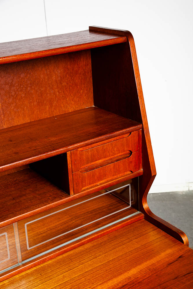 Mid Century Danish Modern Secretary Desk Teak Pull Out Drawers Office ...