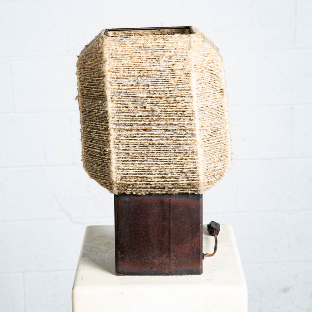 Mid Century Modern Table Lamp Metal Light Studio Made Welded Wool Shade ...