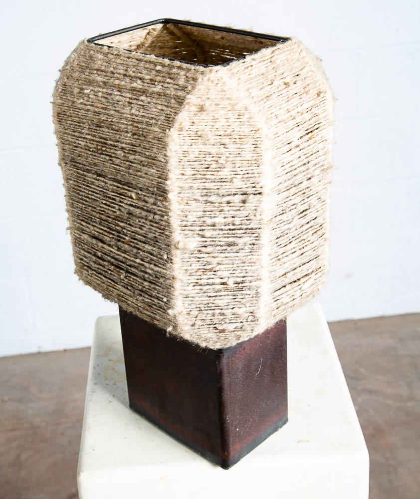 Mid Century Modern Table Lamp Metal Light Studio Made Welded Wool Shade ...