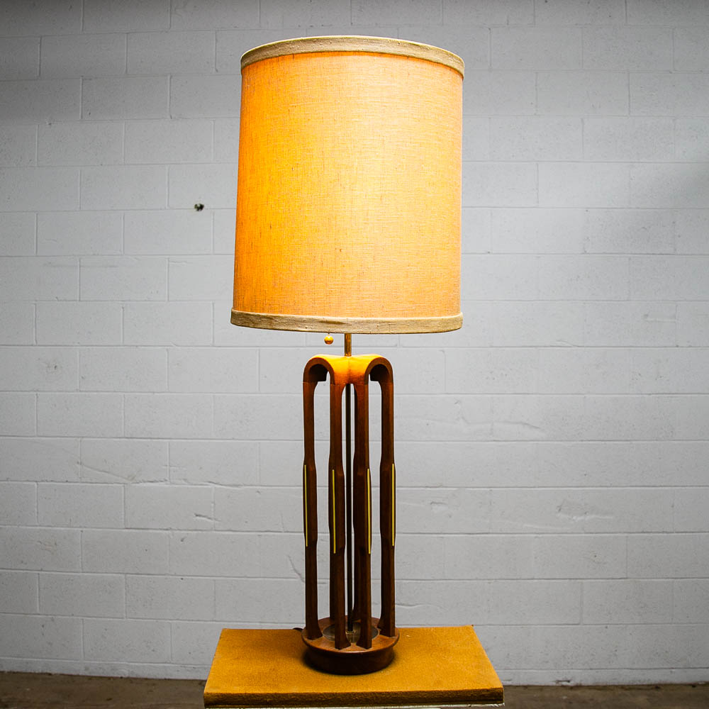 Mid Century Modern Lamp Table Light lighting Sculpted Walnut Brass ...
