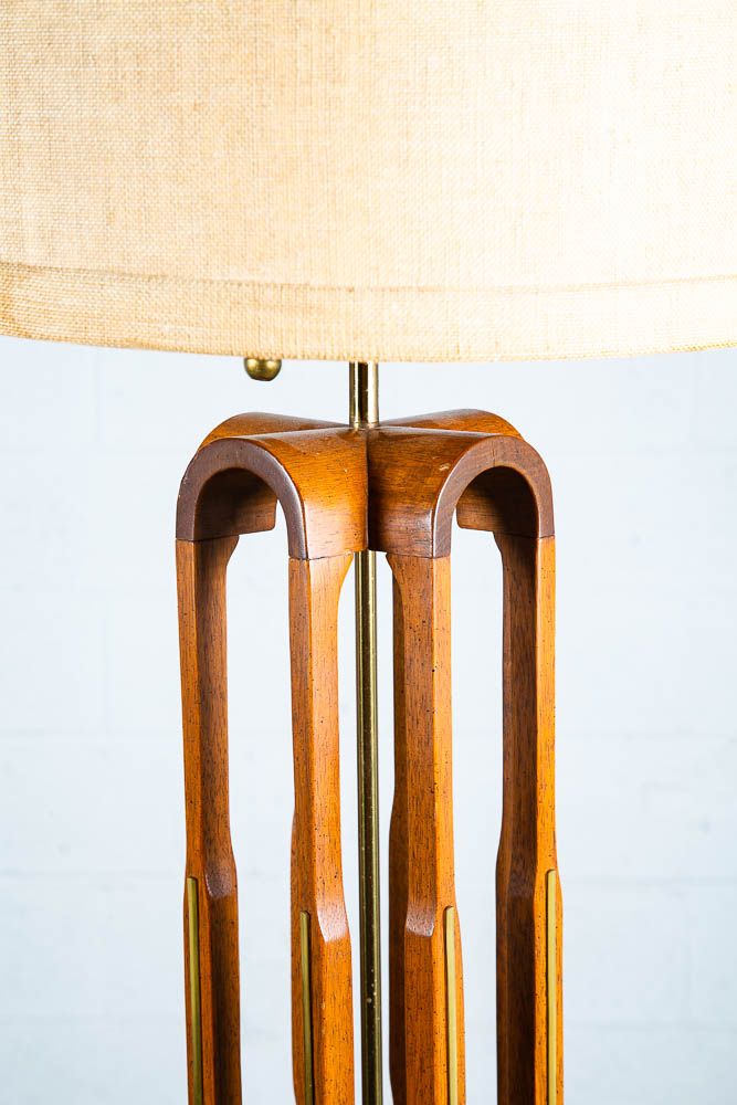 Mid Century Modern Lamp Table Light lighting Sculpted Walnut Brass ...