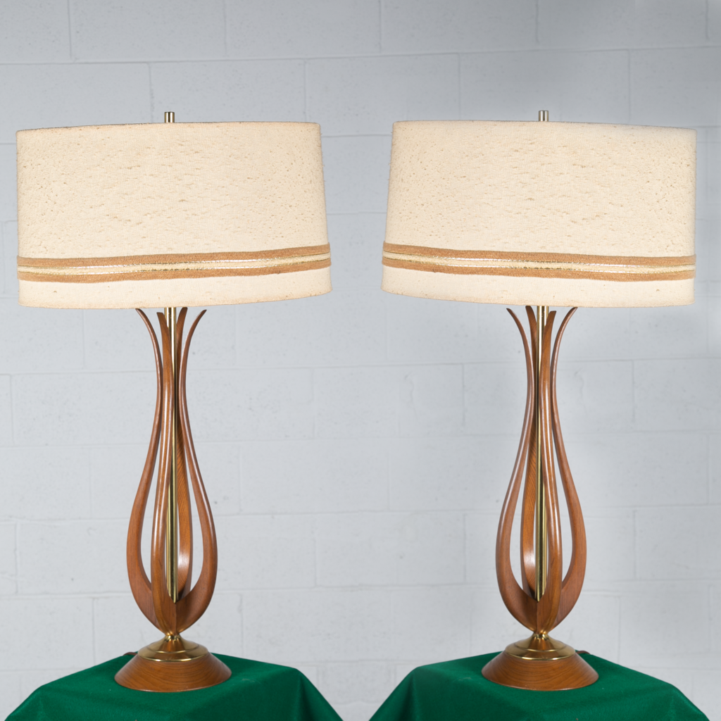 Mid Century Modern Lamp Table Light lighting Sculpted Walnut Brass ...