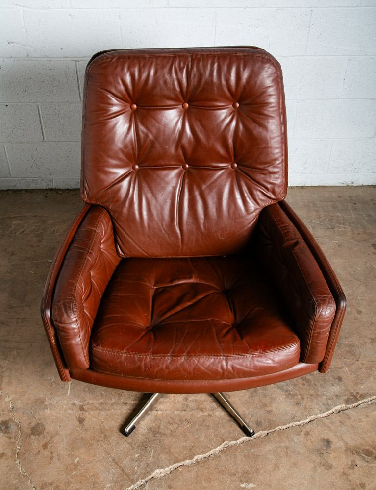 Mid Century Danish Modern Lounge Chair Recliner Red Leather Swivel ...