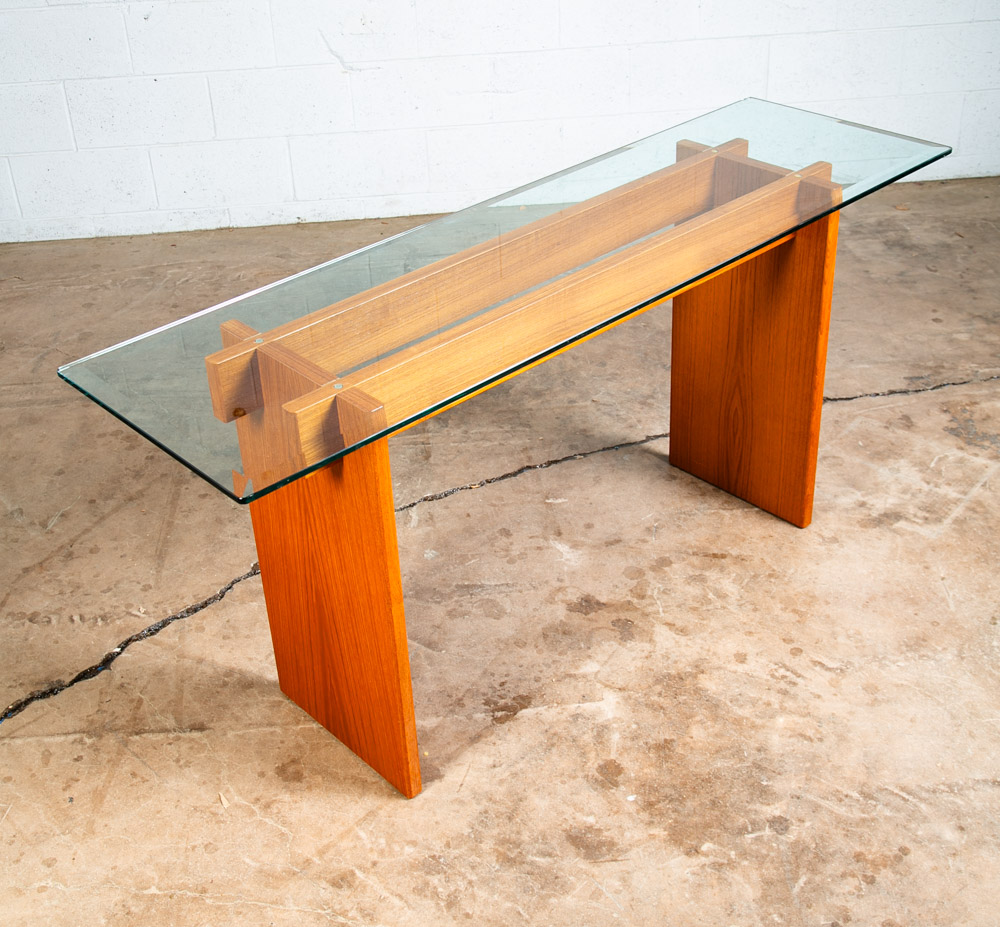 Mid Century Danish Modern Console Table Entry Sofa Glass Vintage ...