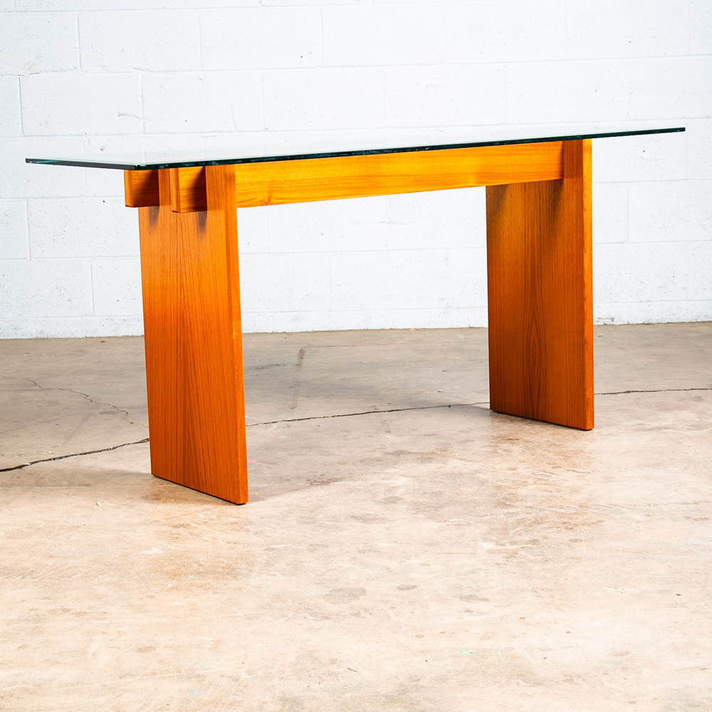 Mid Century Danish Modern Console Table Entry Sofa Glass Vintage ...