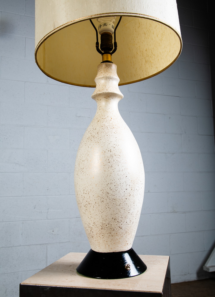 Mid Century Modern Lamp Ceramic White Speckled Round Tall Table Gold ...