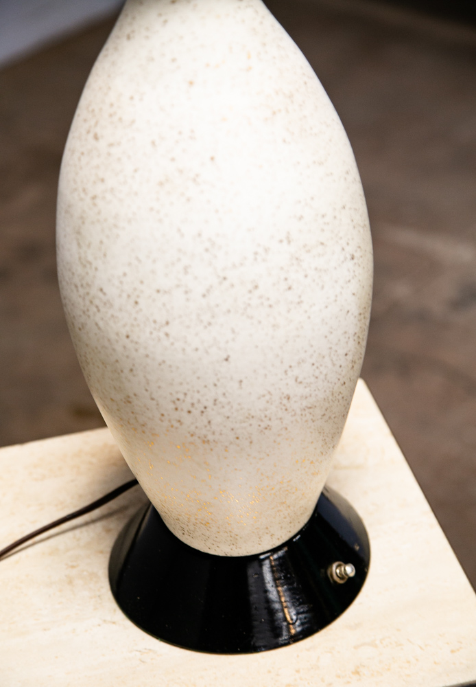Mid Century Modern Lamp Ceramic White Speckled Round Tall Table Gold ...