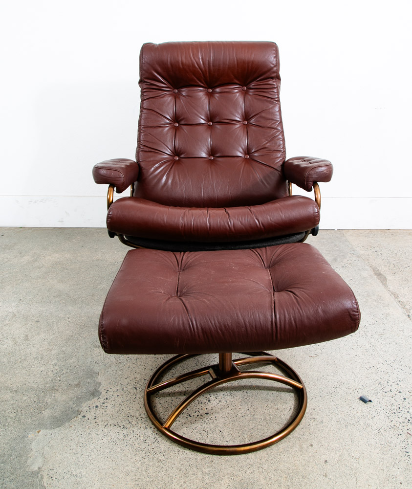 Mid Century Modern Lounge Chair Burgundy Leather Ekornes Recliner Brown ...