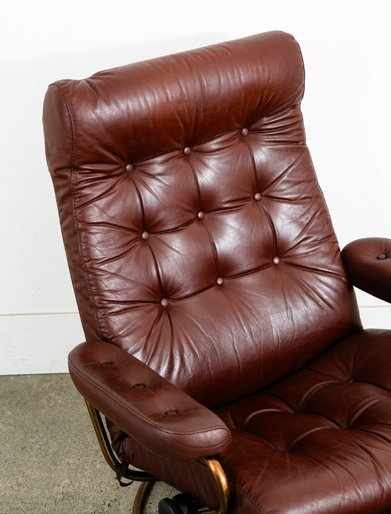 Mid Century Modern Lounge Chair Burgundy Leather Ekornes Recliner Brown ...