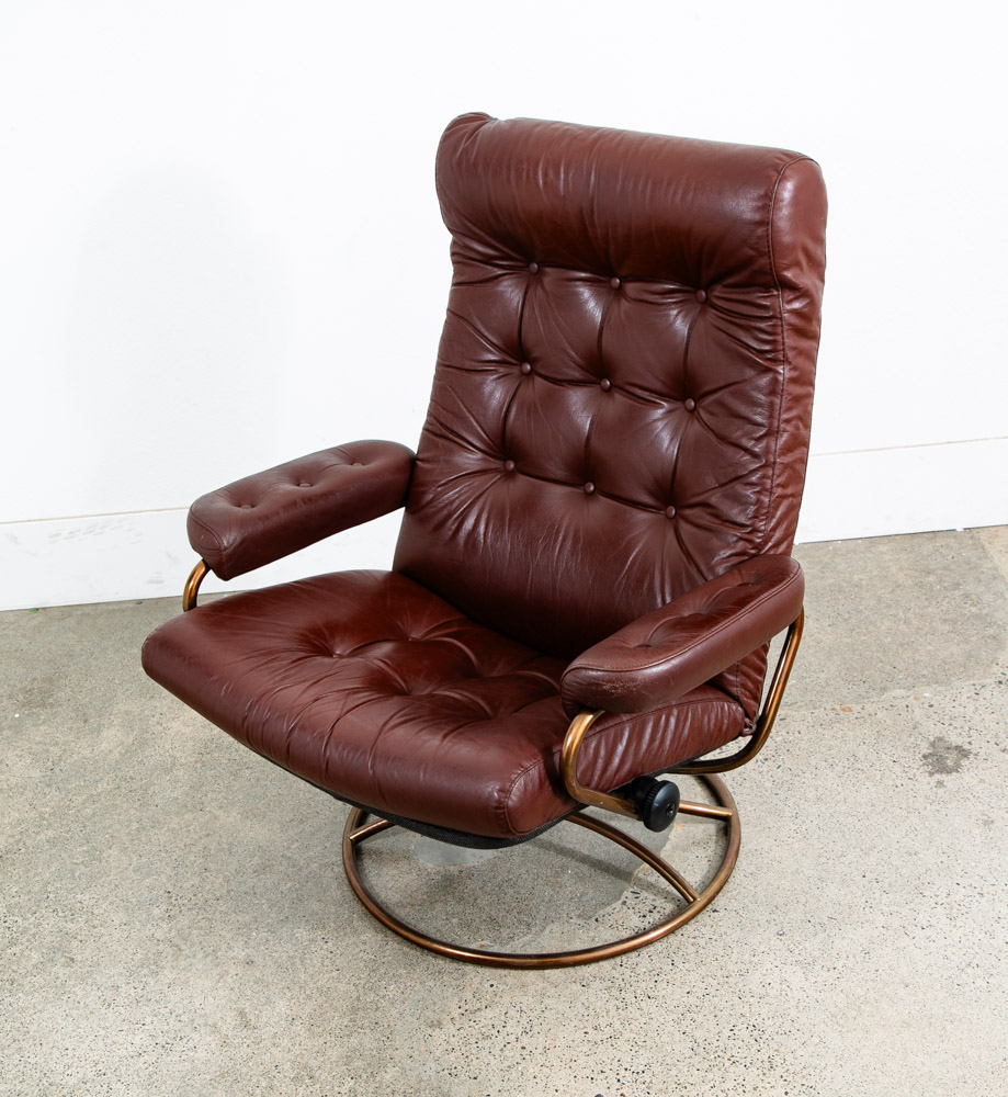 Mid Century Modern Lounge Chair Burgundy Leather Ekornes Recliner Brown ...