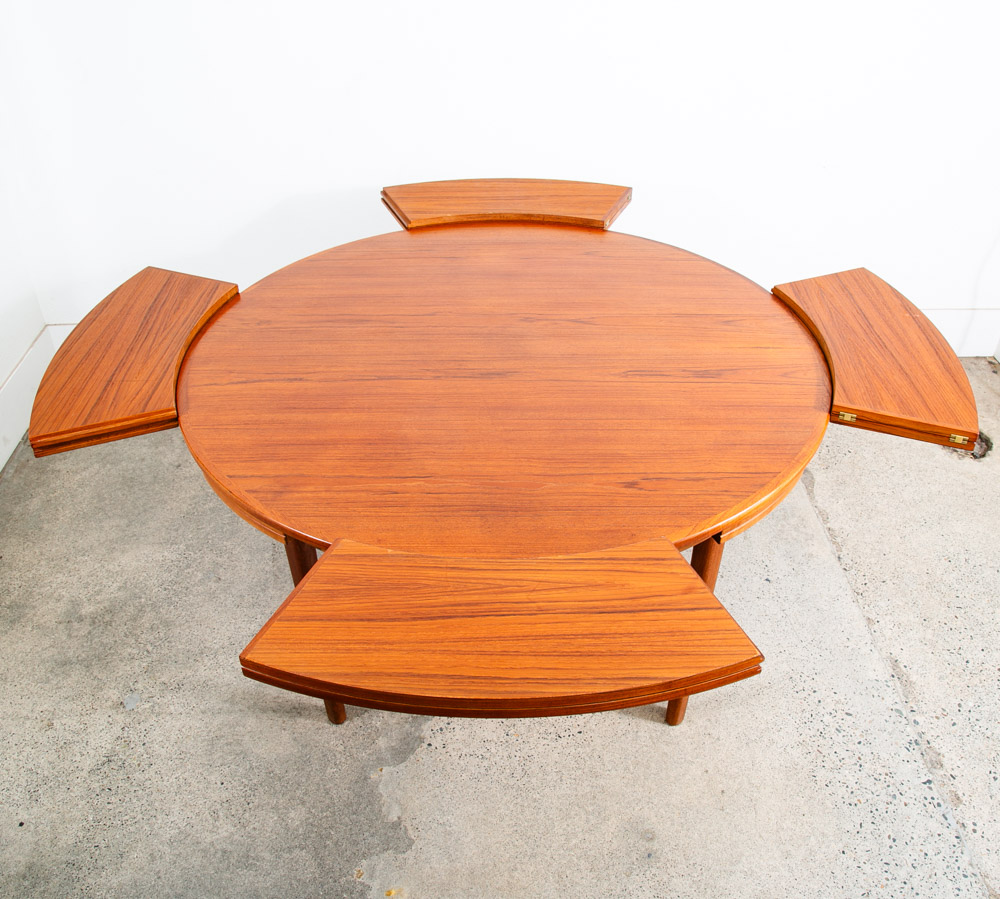 Mid Century Danish Modern Dining Table Dyrlund Lotus Round Teak Flip ...