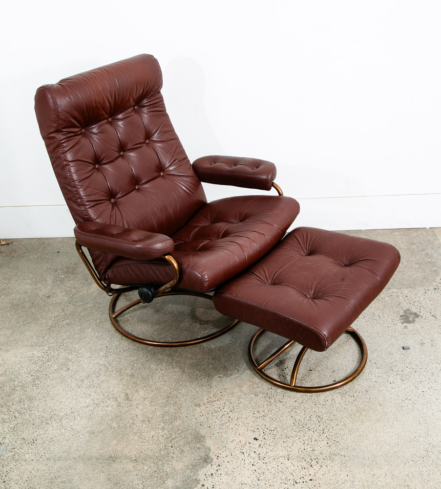 Mid Century Modern Lounge Chair Burgundy Leather Ekornes Recliner Brown ...