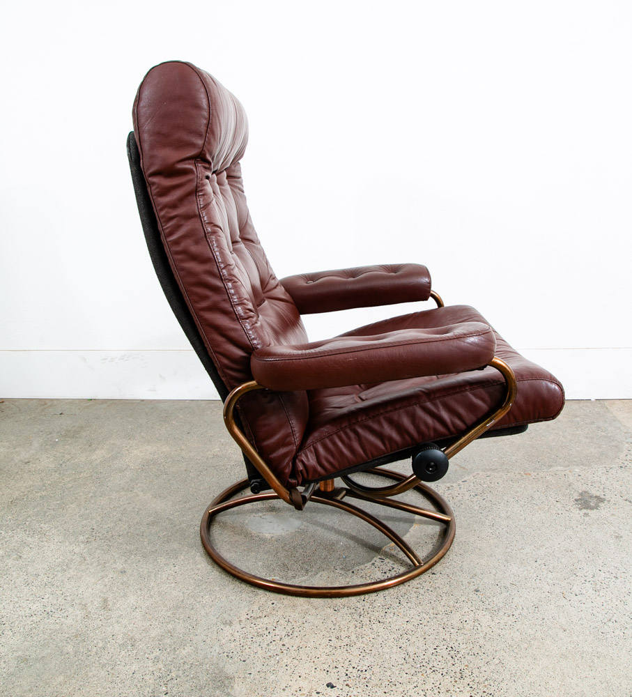 Mid Century Modern Lounge Chair Burgundy Leather Ekornes Recliner Brown ...