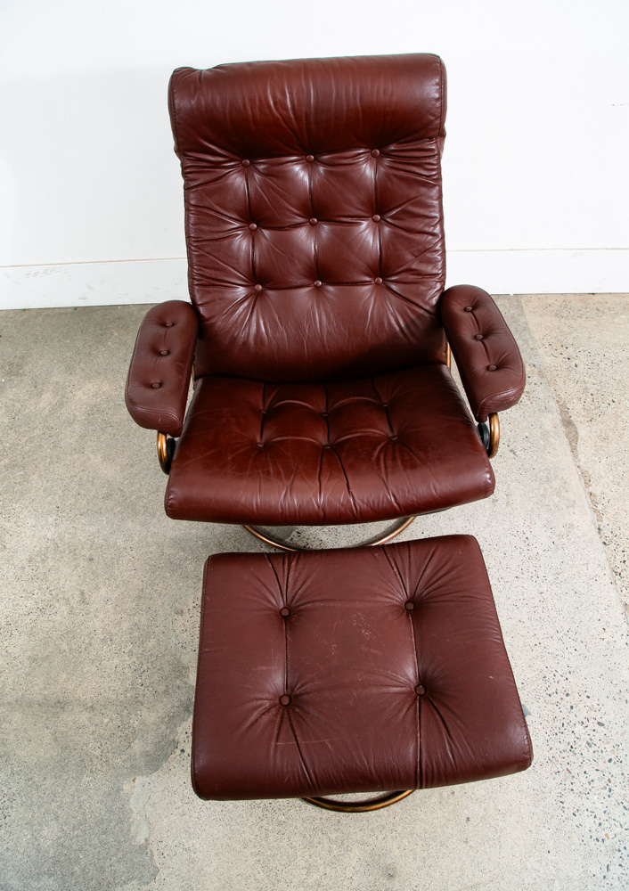 Mid Century Modern Lounge Chair Burgundy Leather Ekornes Recliner Brown ...