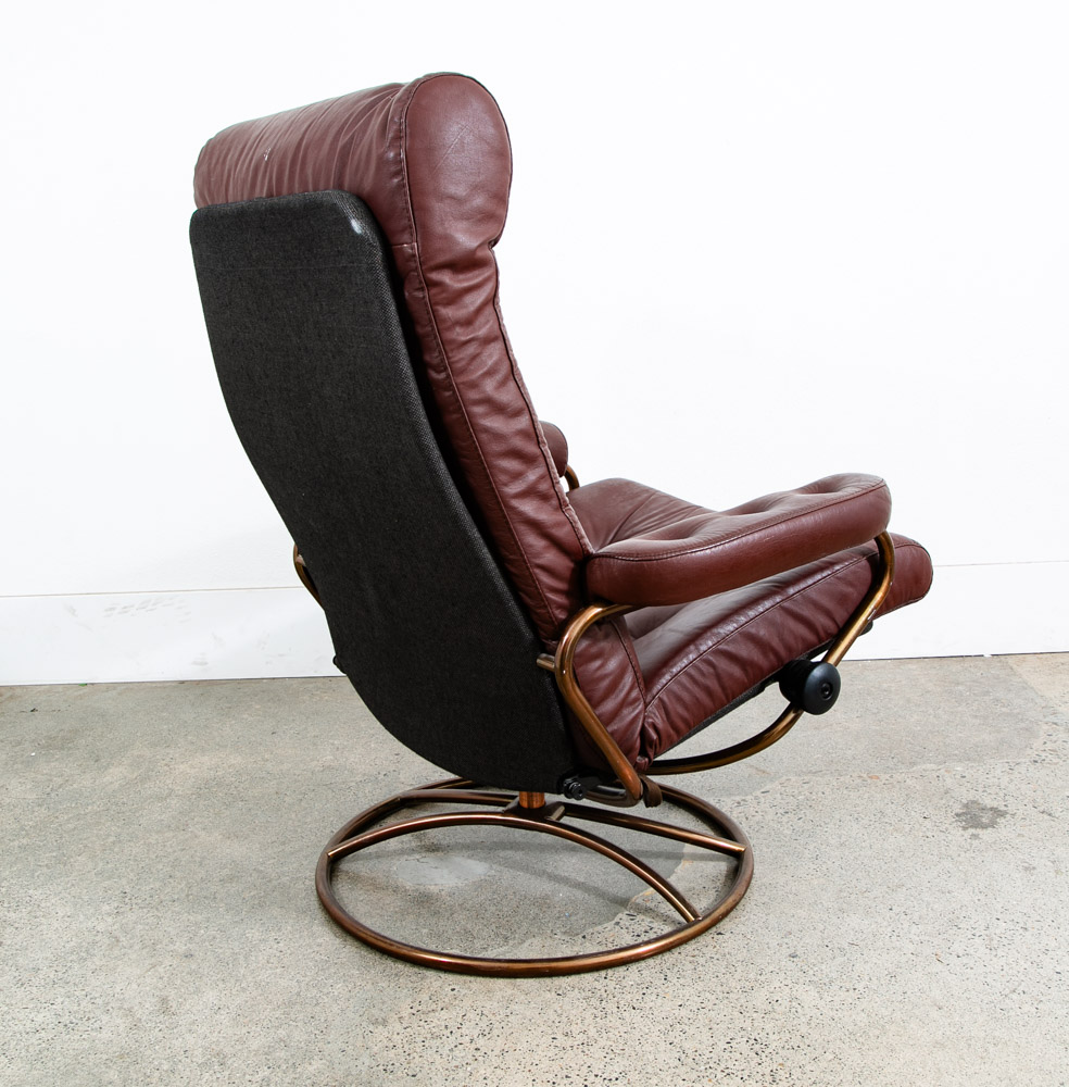 Mid Century Modern Lounge Chair Burgundy Leather Ekornes Recliner Brown ...