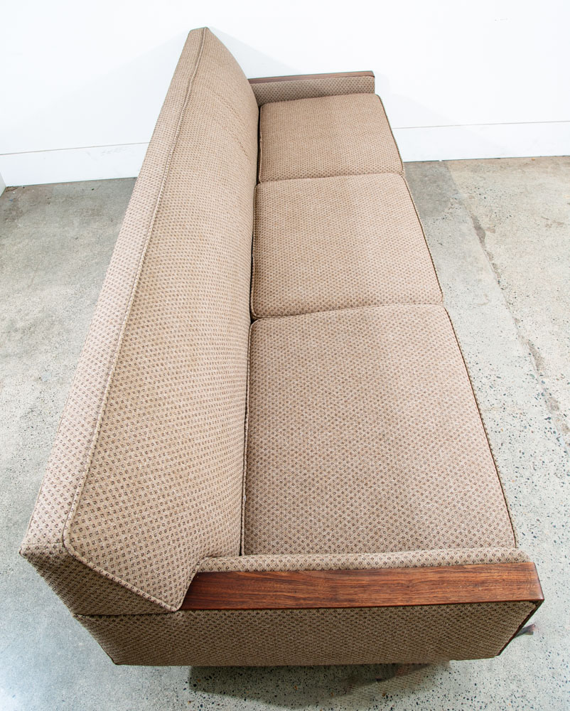 Mid Century Modern Sofa Couch Solid Walnut 3 Seater Tan Brown Vintage ...