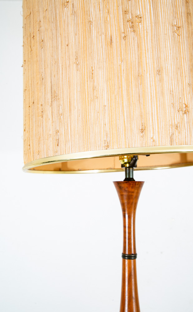Mid Century Modern Table Lamp Solid Walnut Wood Brass Gold Round Light ...
