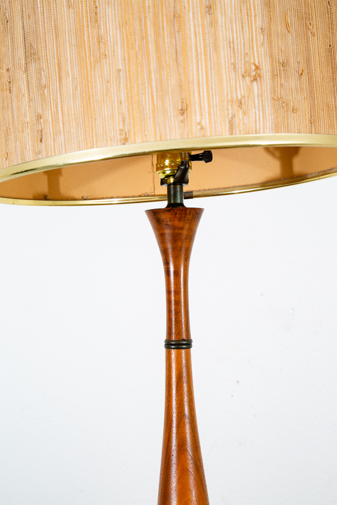 Mid Century Modern Table Lamp Solid Walnut Wood Brass Gold Round Light ...
