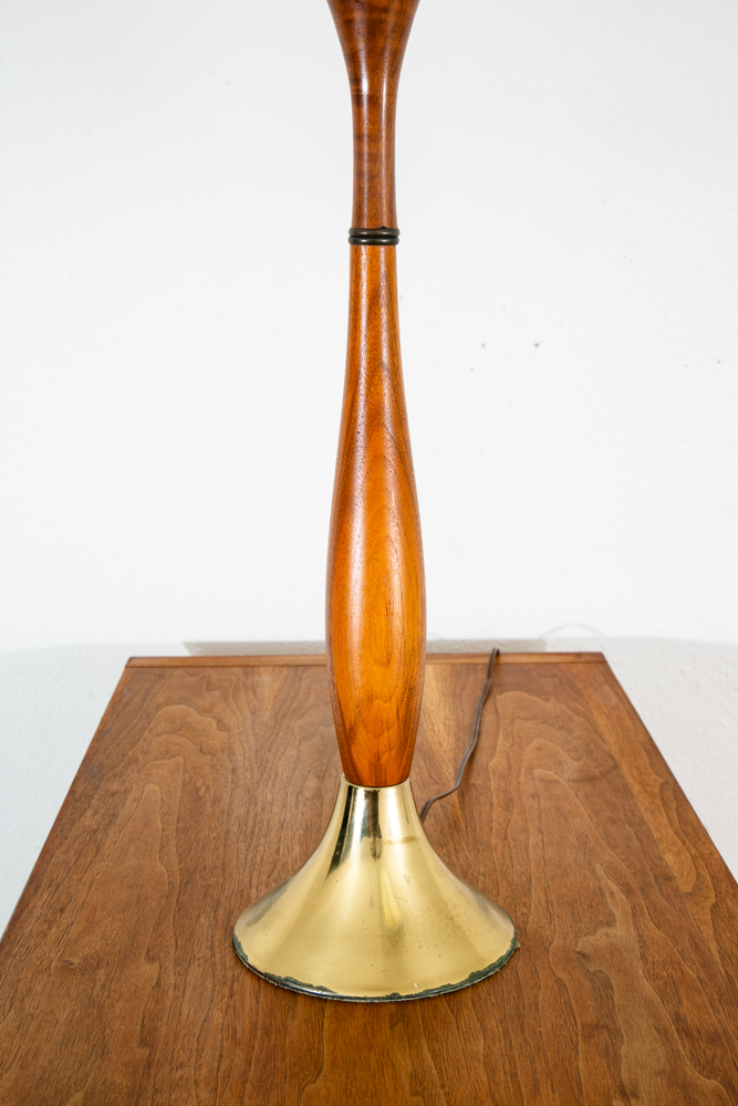 Mid Century Modern Table Lamp Solid Walnut Wood Brass Gold Round Light ...
