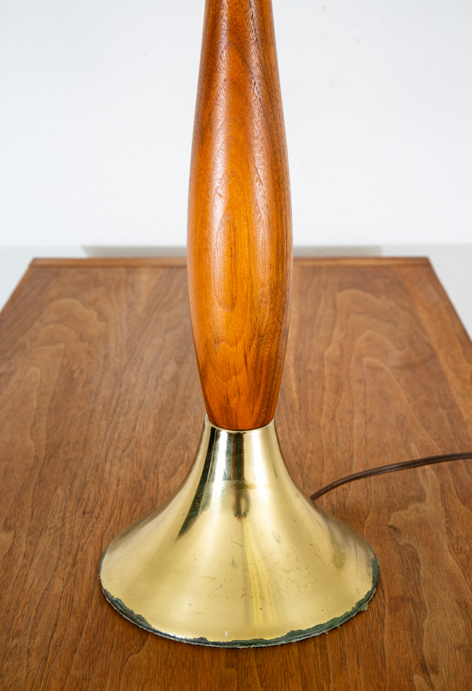 Mid Century Modern Table Lamp Solid Walnut Wood Brass Gold Round Light ...