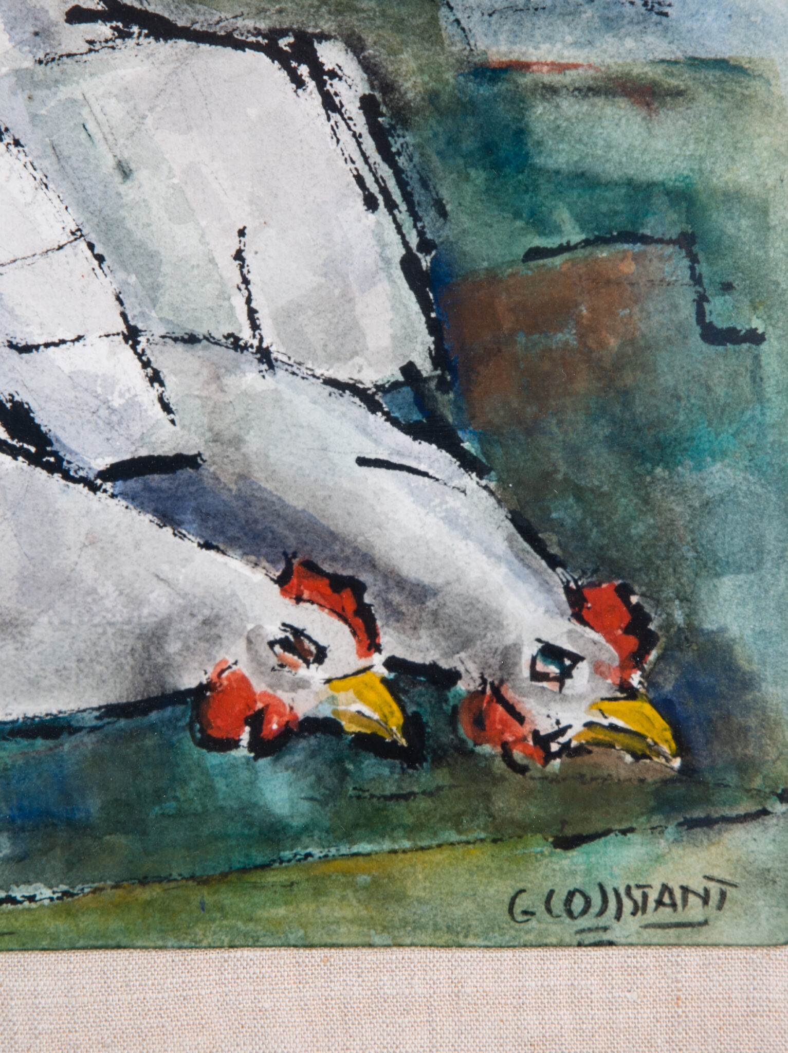Mid Century Modern Watercolor George Constant Roosters Signed Painting ...
